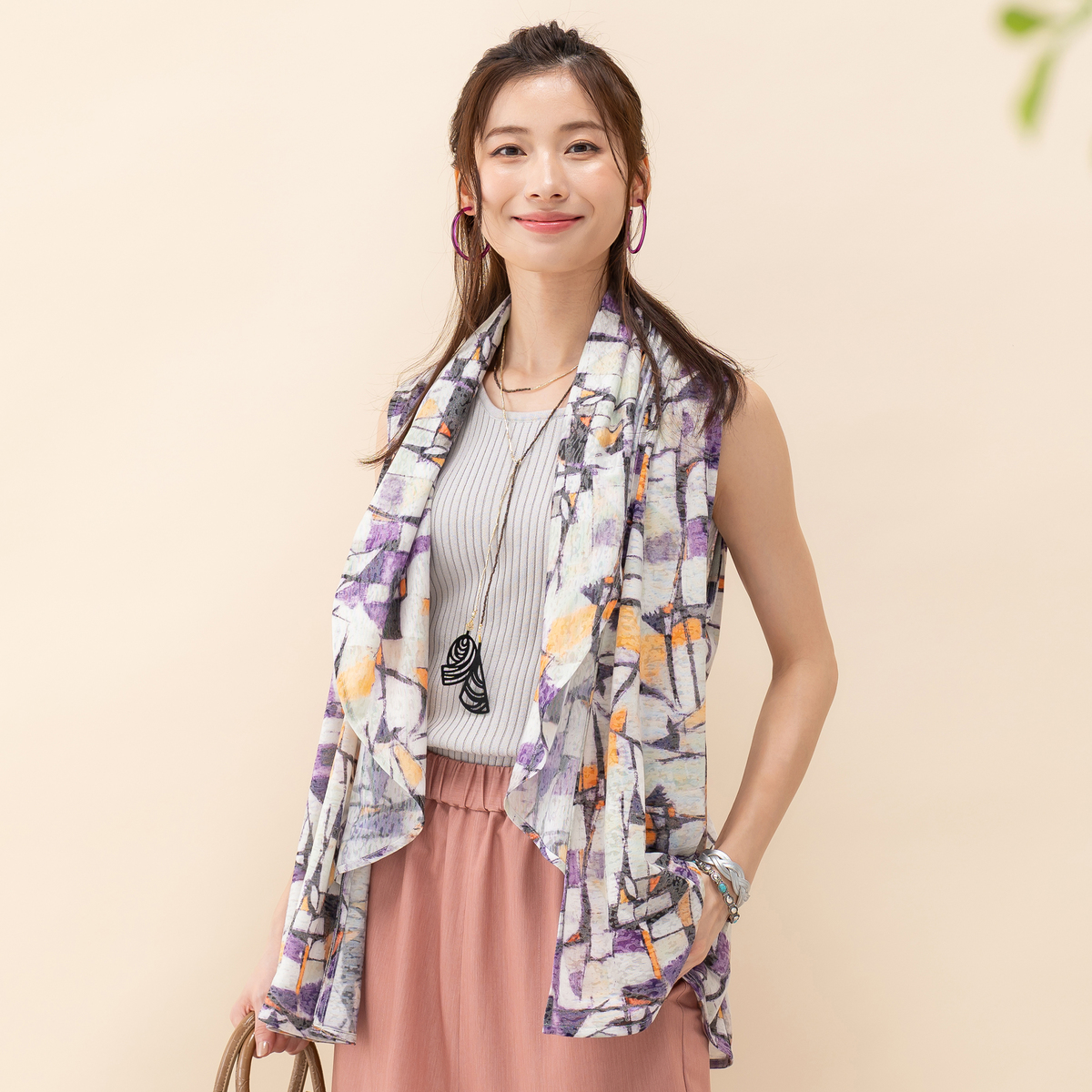 calma プリントとオパール加工 エアリードレープジレ エスパスデカルマ（espace de calma） - QVC.jp