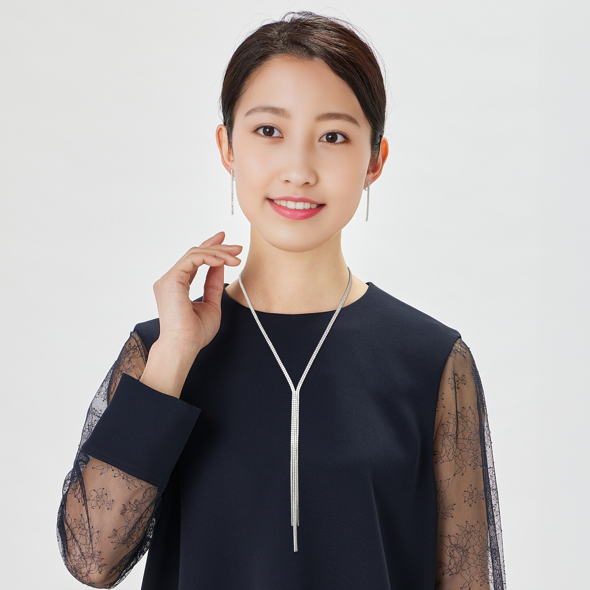 CZ エレガントY字ネックレス&イヤリング/ピアスセット[クリステル] TarTar - QVC.jp