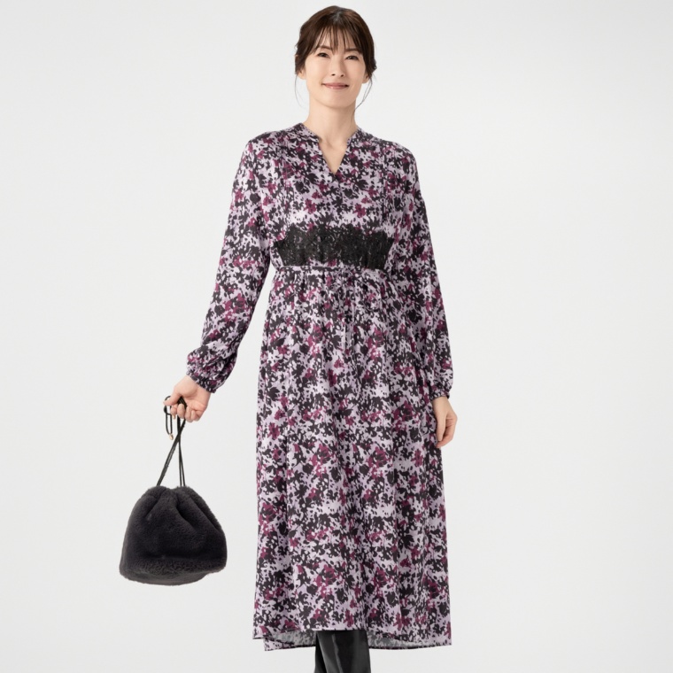 anatelier フラワーモザイクプリントワンピース アナトリエ（anatelier） - QVC.jp