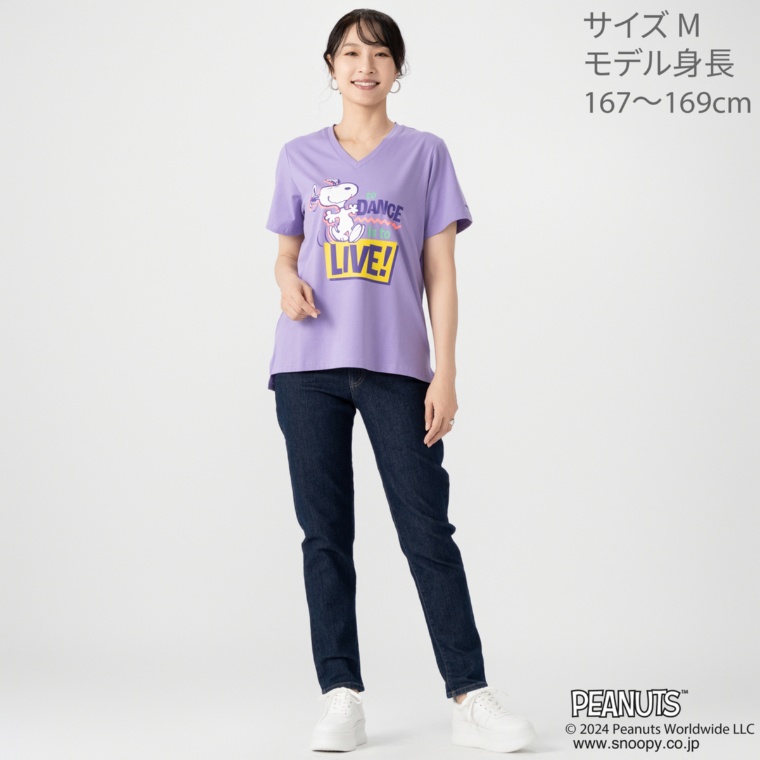 Anne Coquine コットンミックススヌーピーVネック半袖Tシャツ アンコキーヌ（AnneCoquine） - QVC.jp