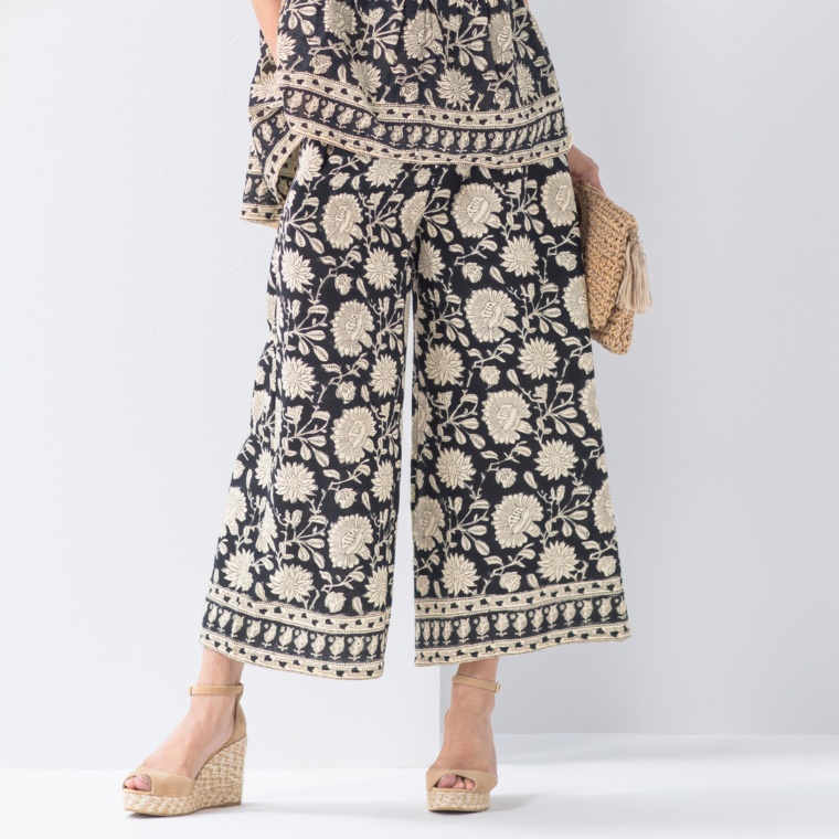 myM インド綿100%手染めブロックプリントワイドパンツ マイエム（myM） - QVC.jp